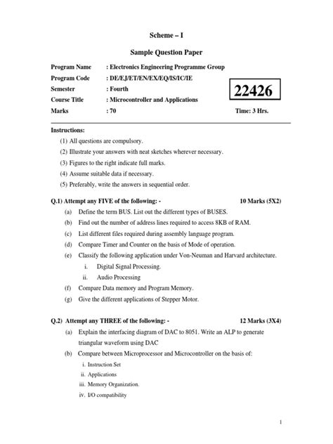 Scheme I Sample Question Paper I Instruction Set Ii Applications
