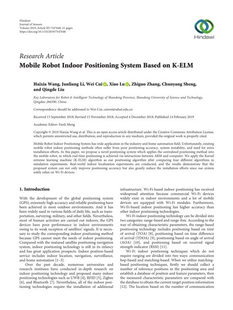 pdf mobile robot indoor positioning system based on k elm
