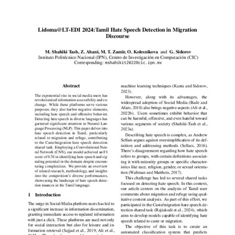 Lidoma Lt Edi Tamil Hate Speech Detection In Migration Discourse