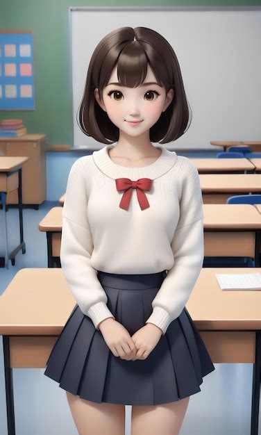 Anime Girl Dark Brown Hair School Premium Ai Generated Image