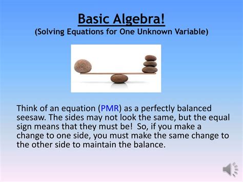 Ppt Basic Algebra Solving Equations For One Unknown Variable Powerpoint Presentation Id