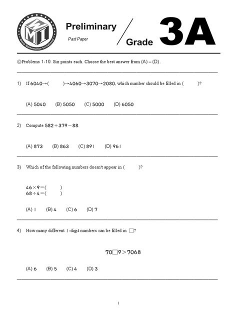 Wmi Grade 3 Questions Part 1 Pdf Mathematics