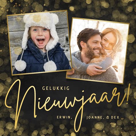 Zwarte Nieuwjaarskaart Met 2 Eigen Foto S En Kaartje2go