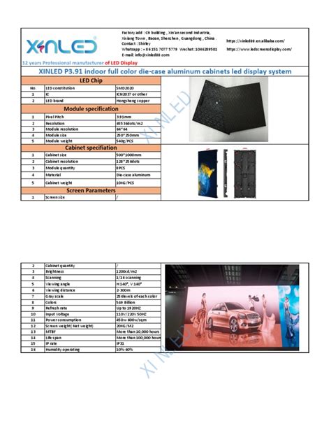 xinled p3 91 indoor led display specification pdf display