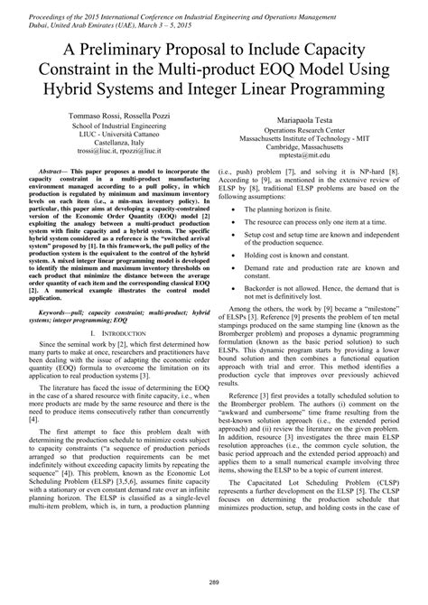 pdf a preliminary proposal to include capacity constraint in the multi product eoq model using
