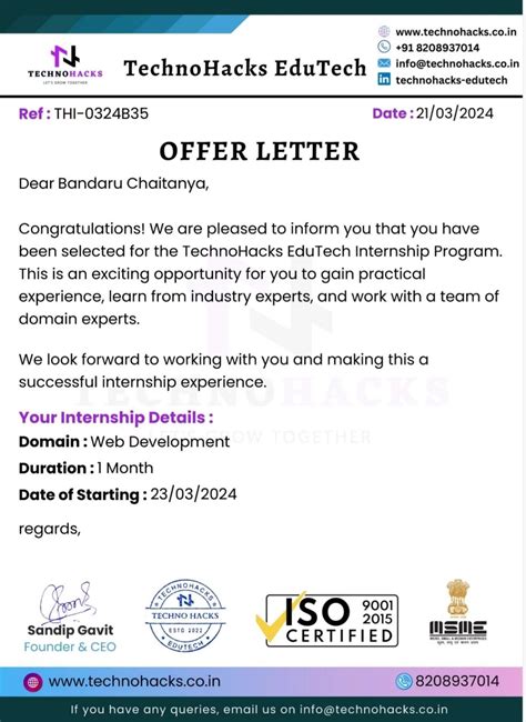 chaitanya bandaru on linkedin technohacksedutech internship