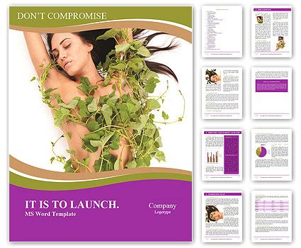 Stunning Nude Woman Portrait Adorned With Green Ivy Leaves On White Background Word Template