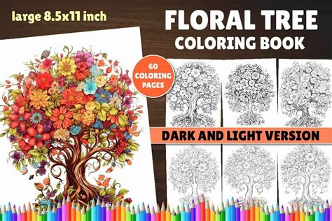 Floral Tree Coloring Book Graphic By Coloring Art Creative Fabrica