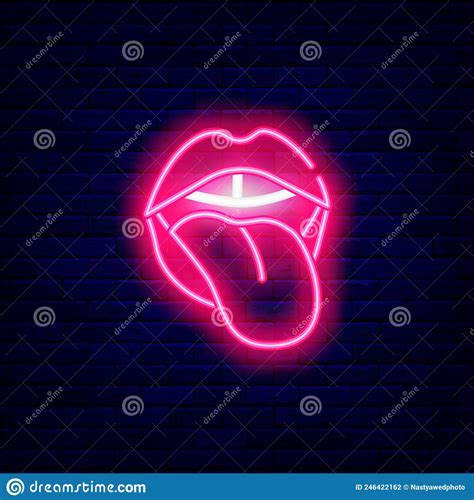 Woman Lips With Protruding Tongue Neon Icon Signboard Sex Shop