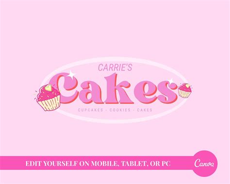 Pink Retro Bakery Logo Editable Canva Template Etsy
