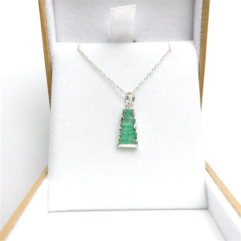 Green Emerald Pendant Triangle Emerald Silver Necklace Emerald Natural