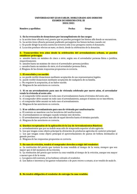 Examen Derecho Civil 1 Docsity