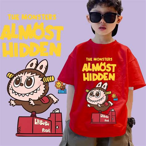 2024 แฟชั่นสไตล์การ์ตูนน่ารักและนุ่ม Labubu Labu Boo Pop Mart เสื้อยืดเด็ก Shopee Thailand