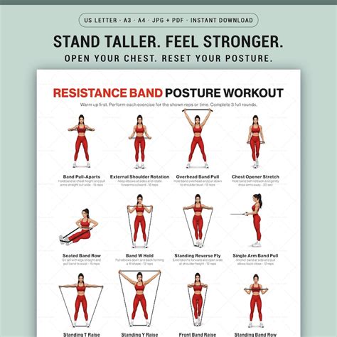Resistance Band Posture Exercises Printable Poster Back Shoulder