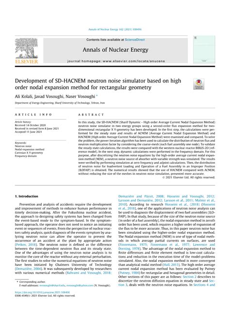 Pdf Development Of Sd Hacnem Neutron Noise Simulator Based On High Order Nodal Expansion