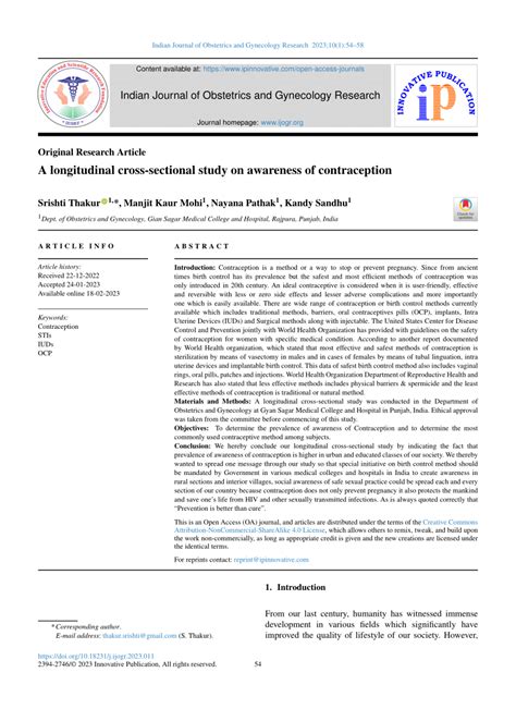 Pdf A Longitudinal Cross Sectional Study On Awareness Of Contraception