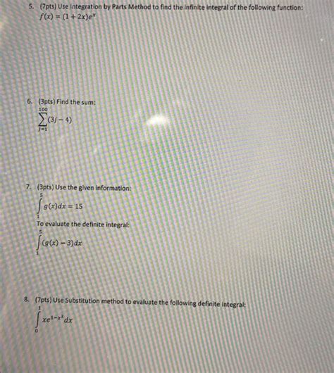 Solved 5 7pts Use Integration By Parts Method To Find The