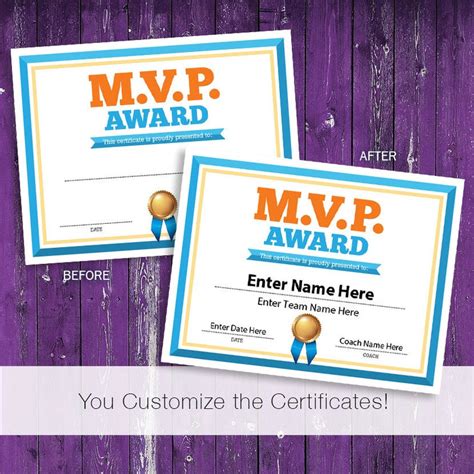 M V P Award Certificate Mvp Sports Award Template Etsy In Simple Mvp