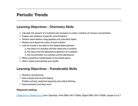 Periodic Trends Lab Manual Fall CHEM CHEM