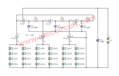 24 LED Decorative Light Circuit Using NOT Gate ElecCircuit Com