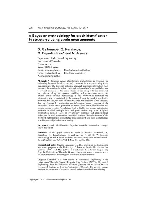 Pdf A Bayesian Methodology For Crack Identification In Structures Using Strain Measurements