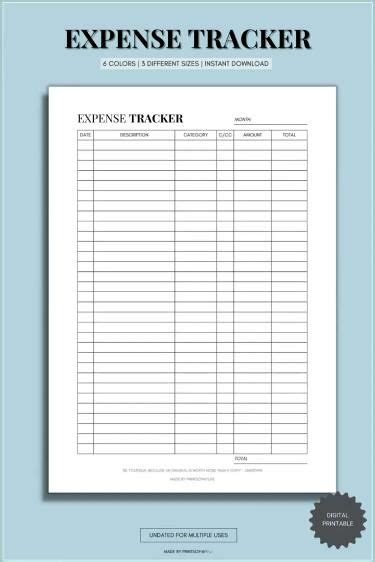 Expense Tracker Template Spending Tracker Journal Financial Budget
