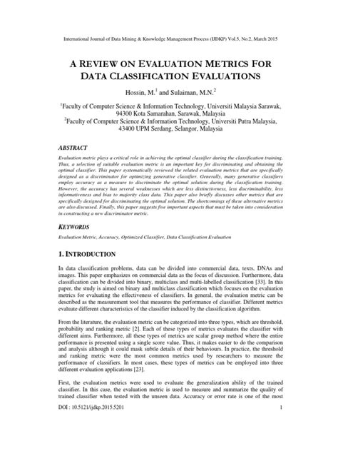 Pdf A Review On Evaluation Metrics For Data Classification