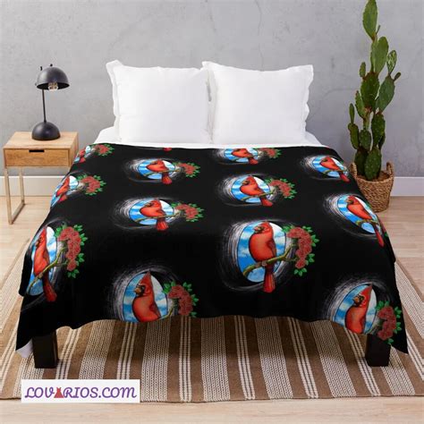 Red Cardinal Bird In Rose Flowers Creative Art Throw Blanket Blanket F