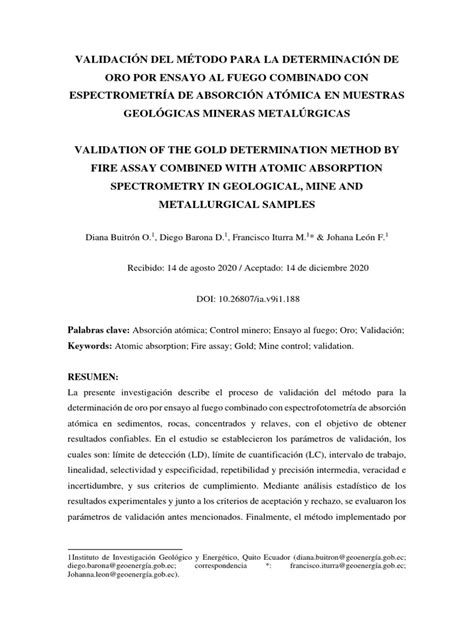Validation Of The Gold Determination Met Pdf Oro Aluminio