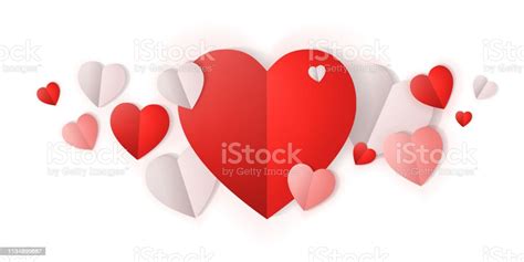 빨간색과 흰색 종이 접기 종이 마음 배경입니다 발렌타인 데이 개념입니다 사랑 감정 부드러움 디자인 벡터 일러스트 0명에 대한 스톡 벡터 아트 및 기타 이미지 Istock