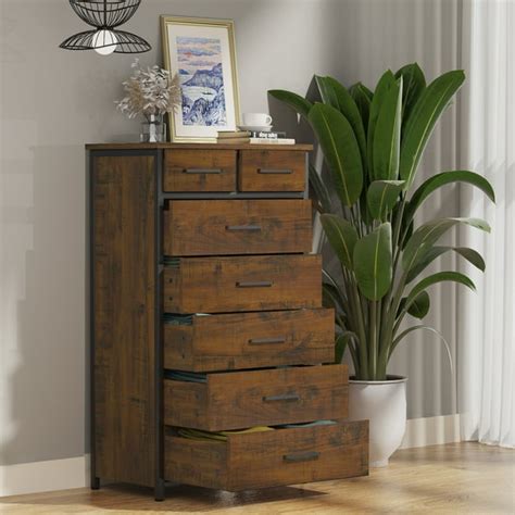 Ikeno 7 Drawer Tall Dresser With Sturdy Metal Frame Industrial Drawer