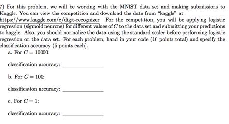 For This Problem We Will Be Working With The MNIST Chegg