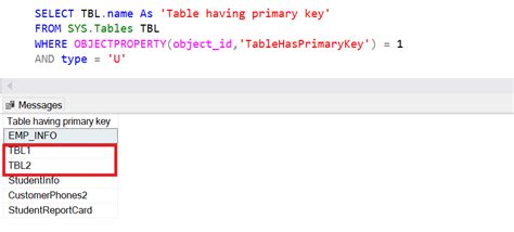 How To Get All Tables Those Are Having A Primary Key Sql Bi Tutorials