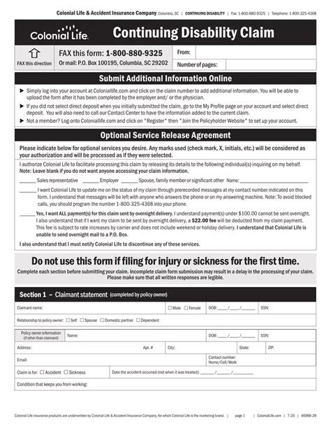 Disability Claim Form Fill Out Printable PDF Forms Online
