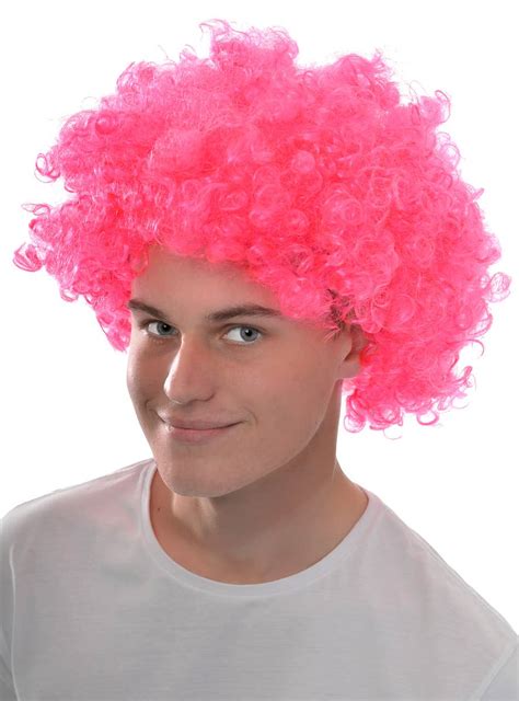 Curly Hot Pink Afro Costume Wig Afro Neon Pink Adults Clown Wig