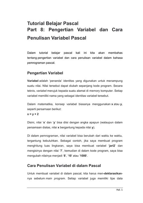 Part Pengertian Variabel Dan Cara Penulisan Variabel Pascal Pdf