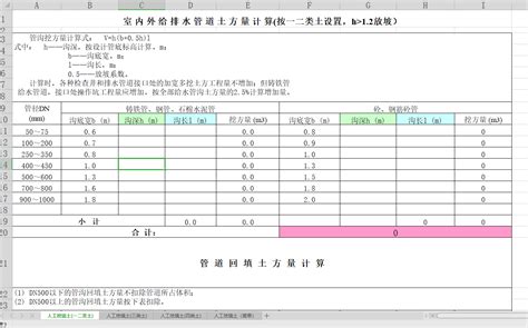 安装工程管道挖土方计算表管道挖土方计算表