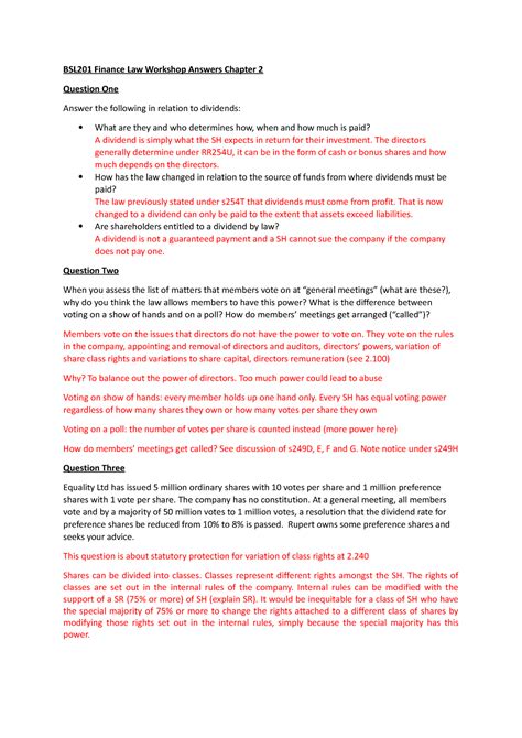 Workshop Answers Chapter 2 The Directors Generally Determine Under Rr254u It Can Be In The