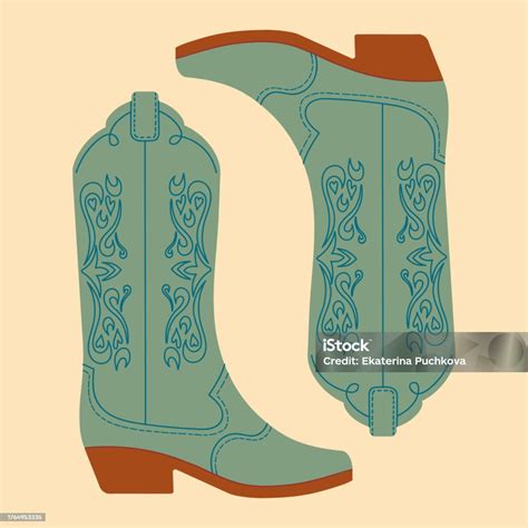 레트로 카우걸 부츠 평면 스타일의 벡터 그림입니다 서부 개척 시대 테마 여자 카우보이에 대한 스톡 벡터 아트 및 기타 이미지 여자 카우보이 부츠 개척시대의 서부