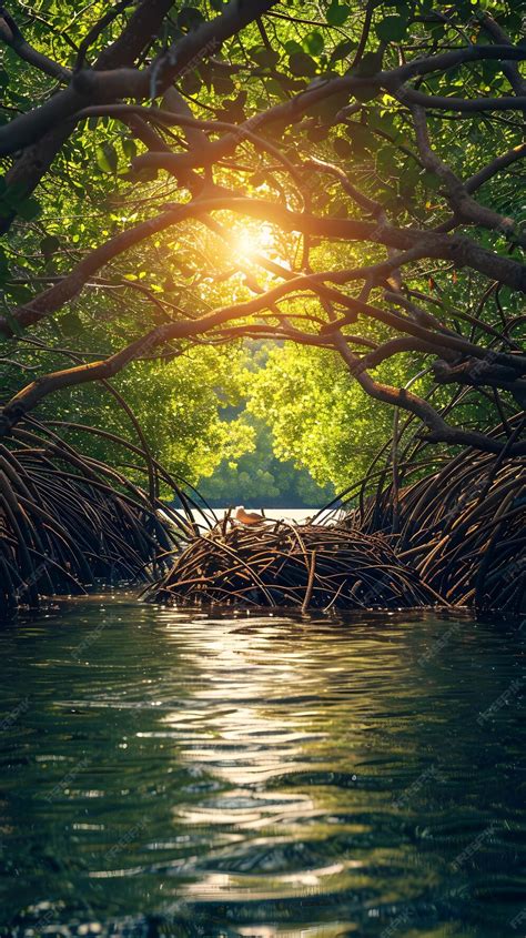 Birds Nesting Among Mangrove Roots A Photo Realistic Concept Highlighting The Importance Of