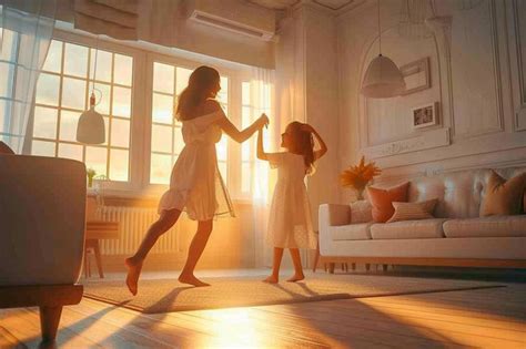 Premium Photo Mother And Daughter Dancing In The Living Room Oct