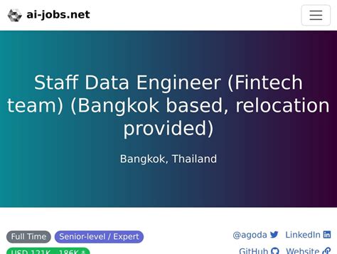 Hiring Staff Data Engineer Fintech Team Bangkok Based Relocation