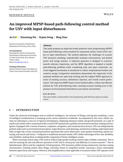 An Improved Mpsp‐based Path‐following Control Method For Usv With Input Disturbances Request Pdf