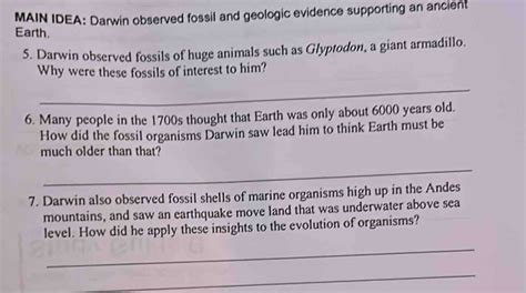 Solved Main Idea Darwin Observed Fossil And Geologic Evidence