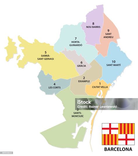플래그와 함께 바르셀로나의 카탈로니아 수도의 행정 및 정치 지도 바르셀로나 스페인에 대한 스톡 벡터 아트 및 기타 이미지 바르셀로나 스페인 지도 거리 Istock