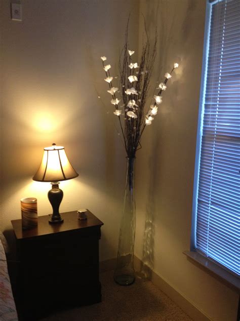 Elegant Bedroom Design With Vase And LED Lit Silk Flowers
