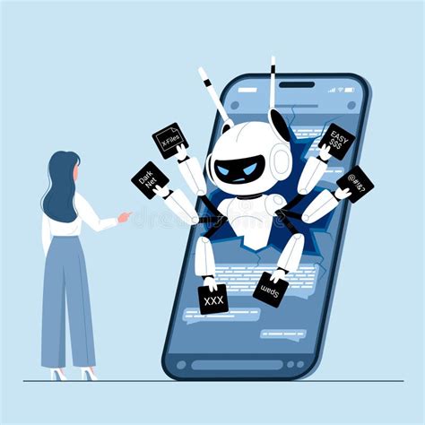 Fake News False Information And Unethical Bad Support By Robot In Chatbot Mobile App Stock