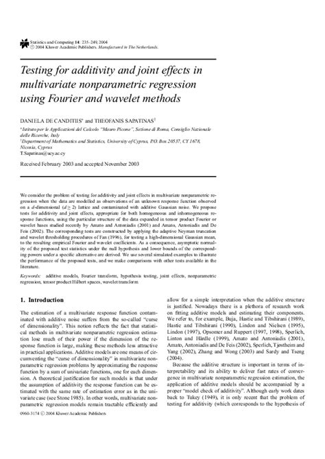 Pdf Testing For Additivity And Joint Effects In Multivariate Nonparametric Regression Using
