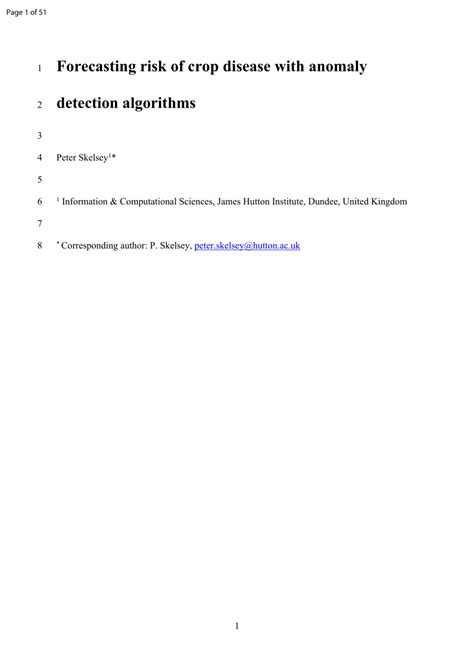 Pdf Forecasting Risk Of Crop Disease With Anomaly Detection Algorithms