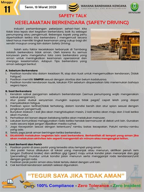 Materi Safety Talk 11 Tahun 2023 Safety Driving Pdf